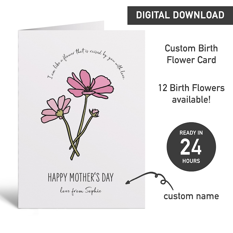 Custom Birth Flower Mothers Day Greeting Card - Flower Art Digital ...