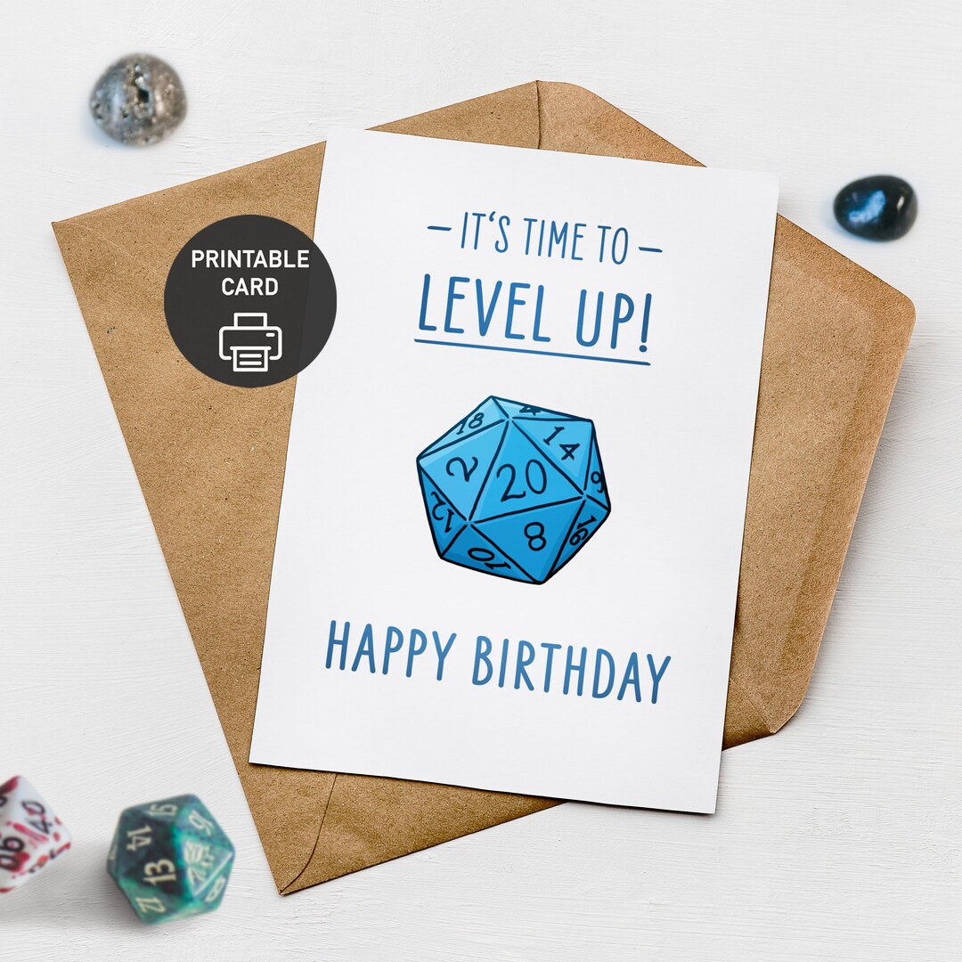 Time to Level up Birthday Card D20 - Nerdy Printable Card for Tabletop ...