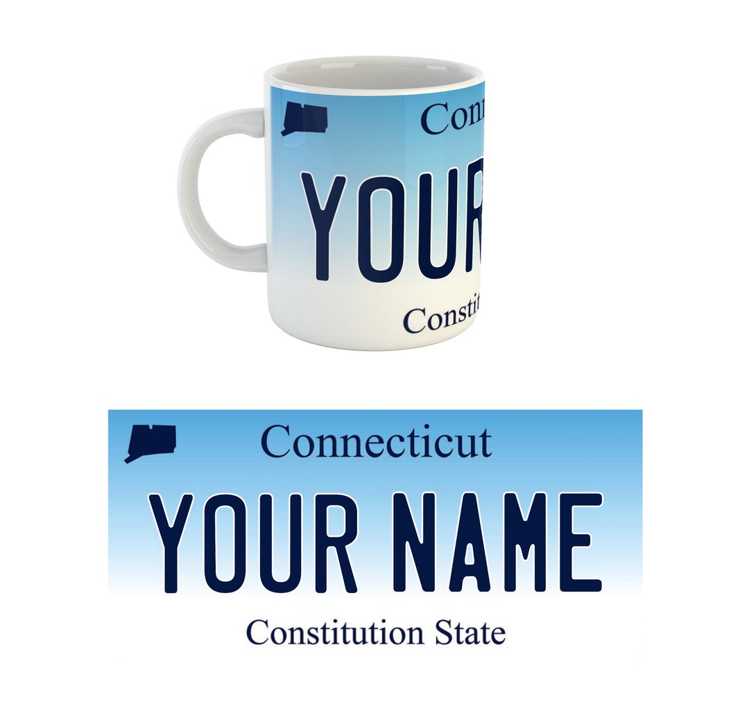 Connecticut Personalized License Plate Coffee Mug Custom Name Ceramic ...