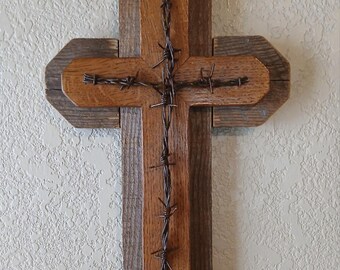 Rustic Barbed Wire and Reclaimed Pallet Wood Cross – Handmade Wall ...