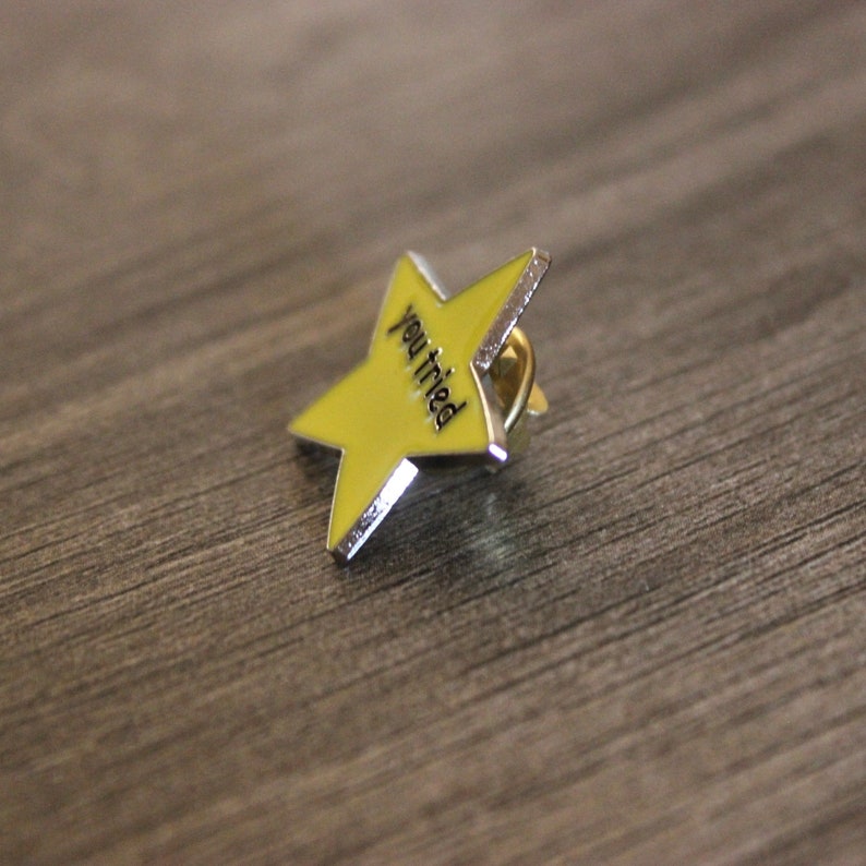 You Tried Gold Star Enamel Lapel Pin Brooch | Meme for Kids Teens ...