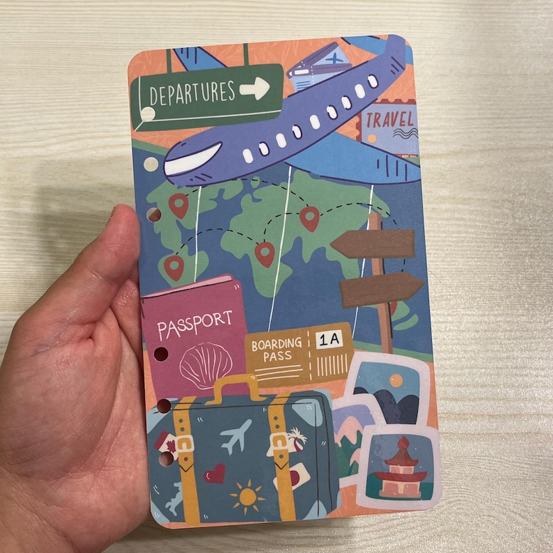 Colorful Travel Collage Laminated Binder Dashboard - A6 Personal ...