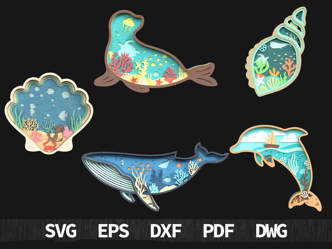 3D Ocean World Laser Cut SVG Bundle,sea Animal Svg, Marine Life Bundle ...