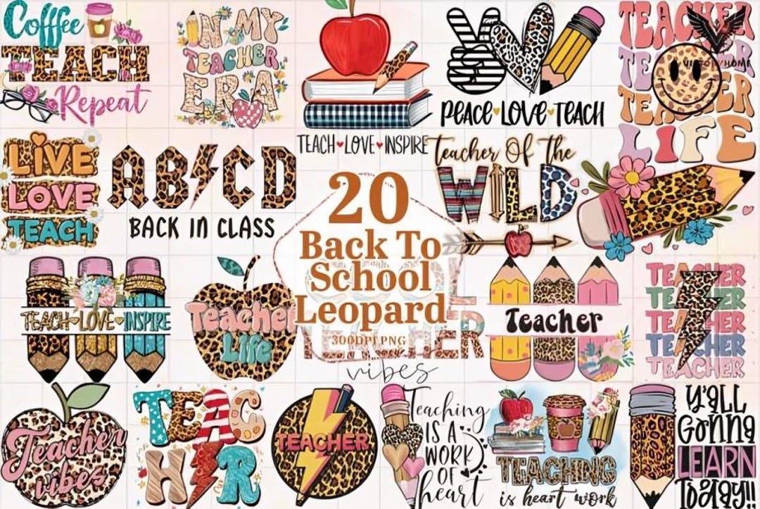 Back to School Leopard Clipart Bundle PNG, School Leopard Bundle, Back ...