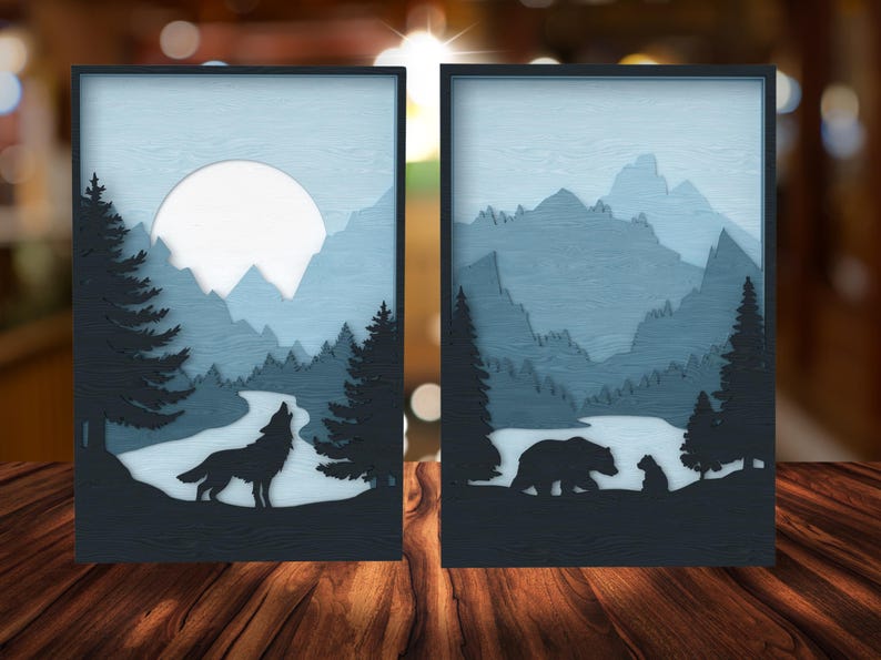 Wildlife Mountain Layered SVG Bundle| Layered Forest Design for Laser ...