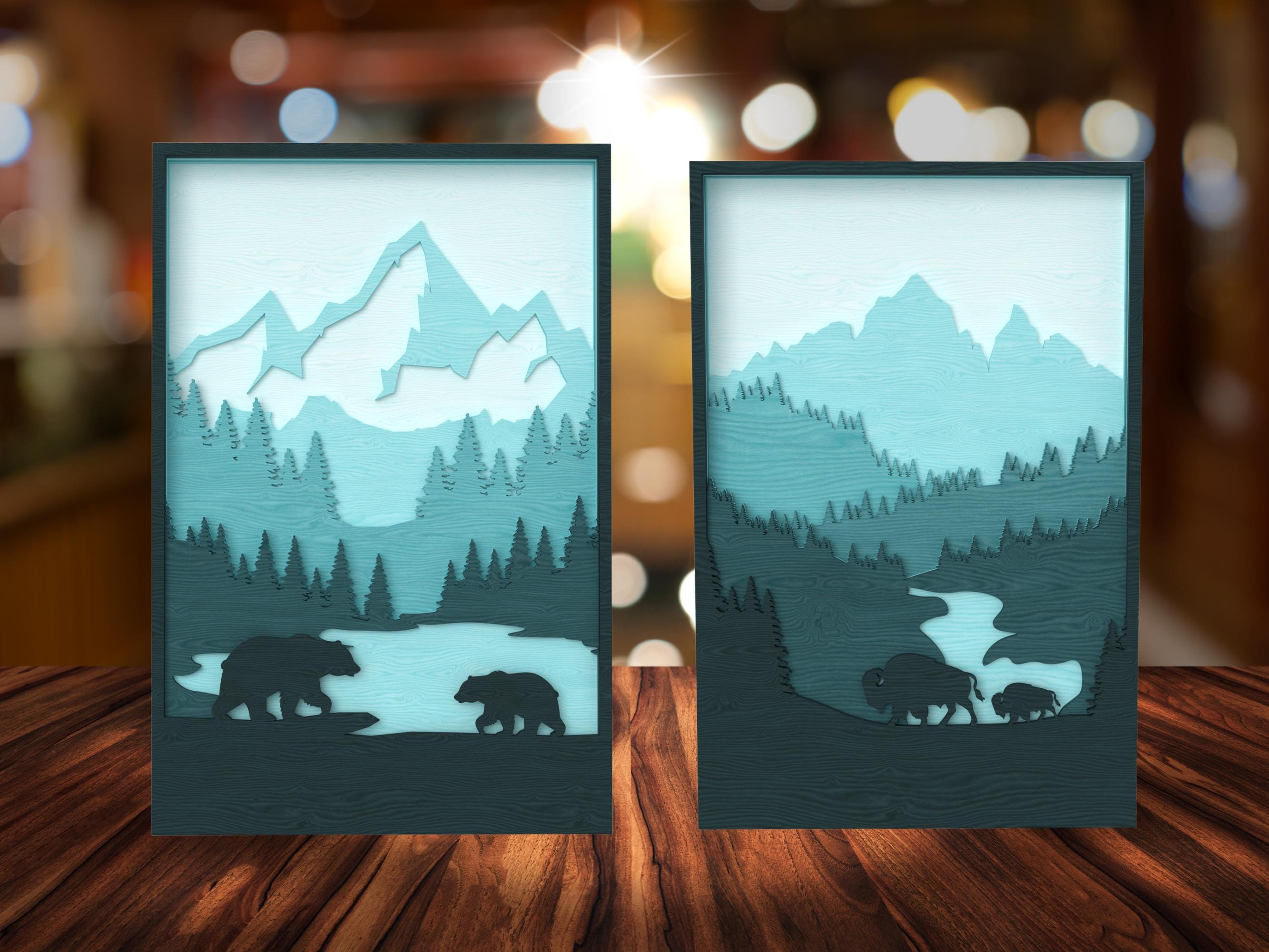 Wildlife Mountain Layered SVG Bundle| Layered Forest Design for Laser ...