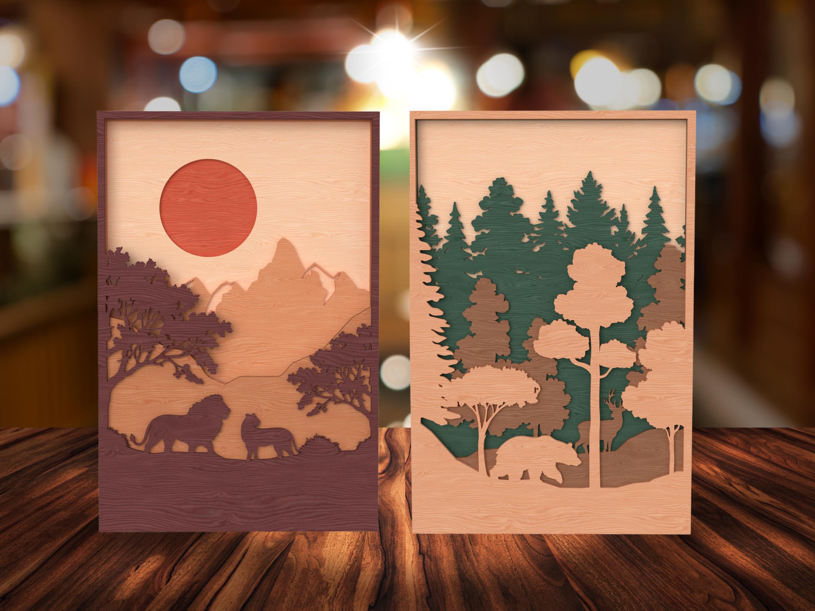Wildlife Mountain Layered SVG Bundle| Layered Forest Design for Laser ...