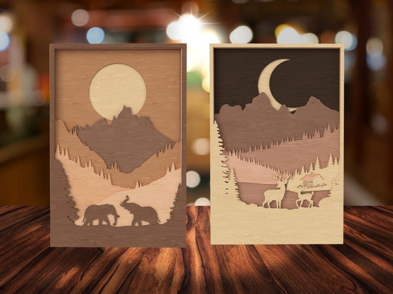 Wildlife Mountain Layered SVG Bundle| Layered Forest Design for Laser ...