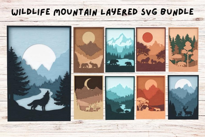 Wildlife Mountain Layered SVG Bundle| Layered Forest Design for Laser ...