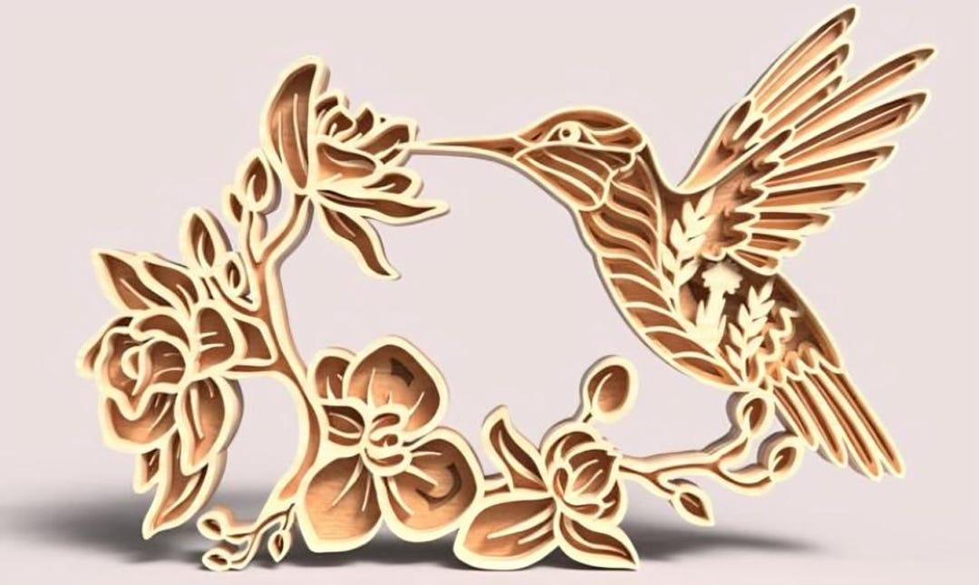 Multilayer Hummingbird With Flowers Art, Laser Engraved & Lasercut ...
