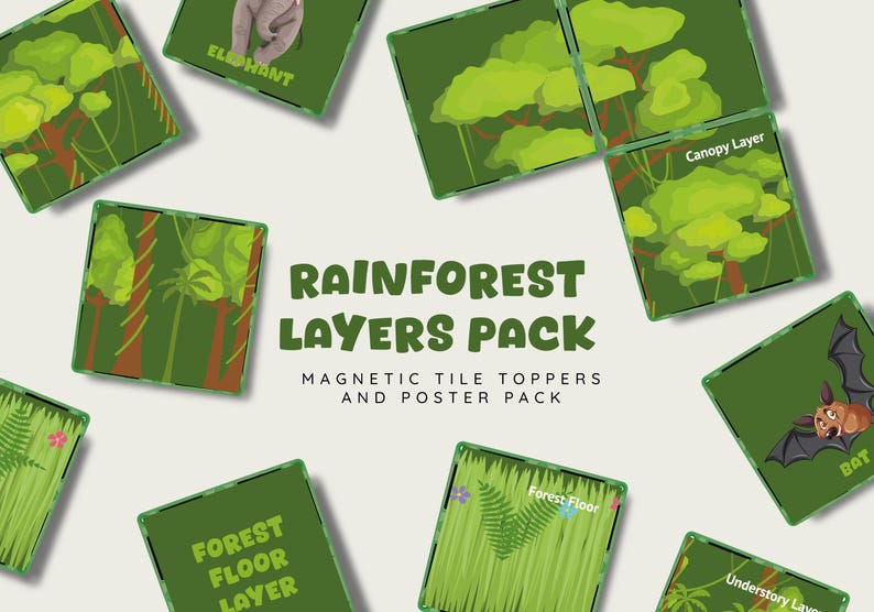 Rainforest Layers and Animals Match up Pack: Magnetic Tile Stickers ...