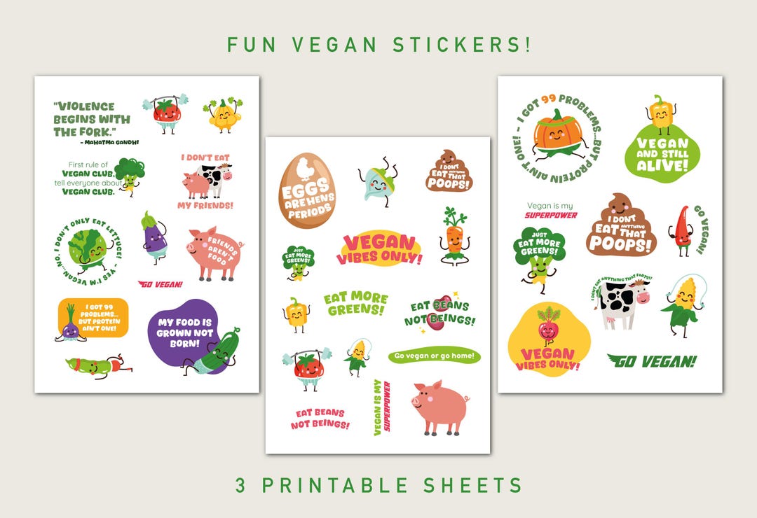 Vegan Plant Based Sticker Sheet - 3 Sheets - Instant Digital Download ...