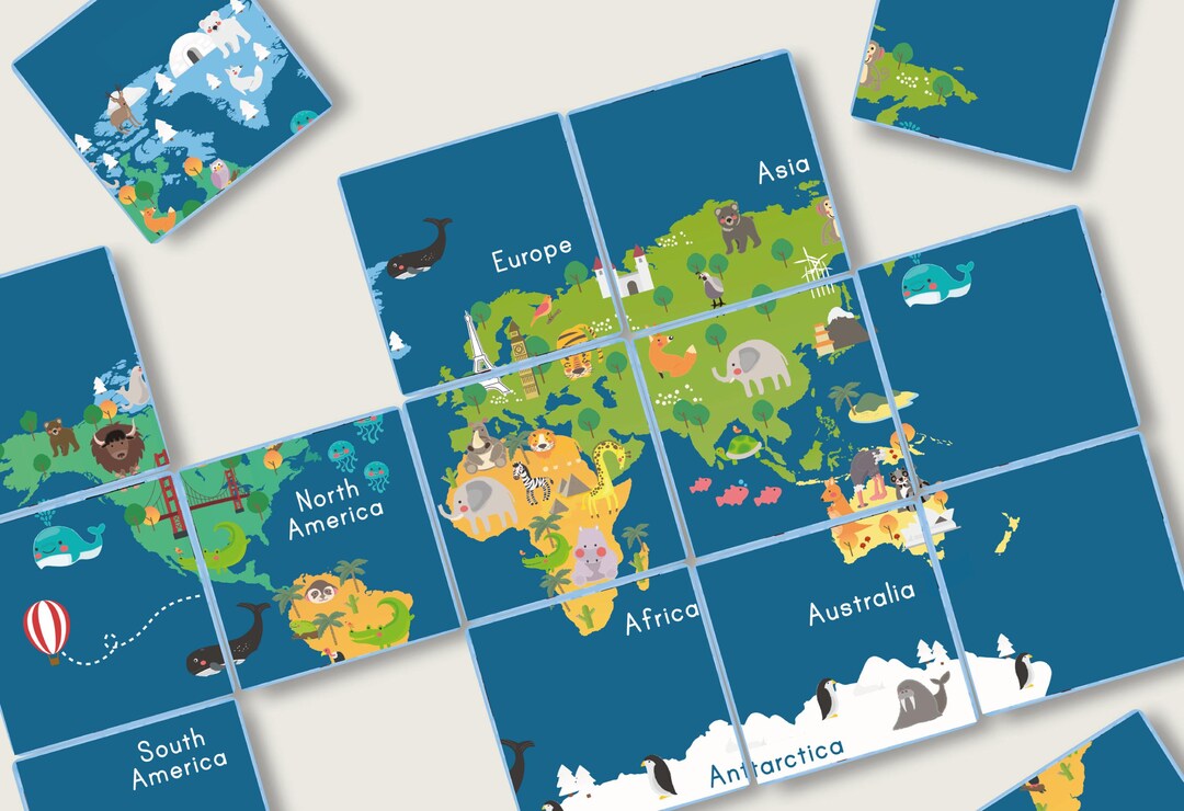 World Map Continents Magnetic Tile Stickers Toppers Instant Digital ...