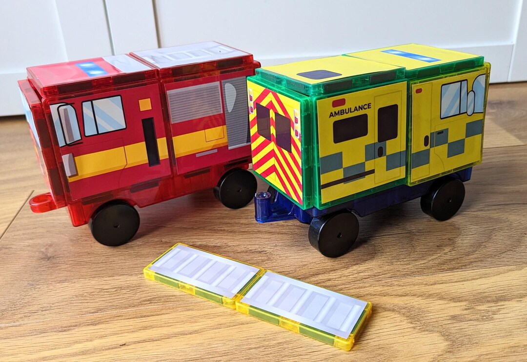 Emergency Vehicles Magnetic Tile Stickers: Fire, Ambulance, Police ...