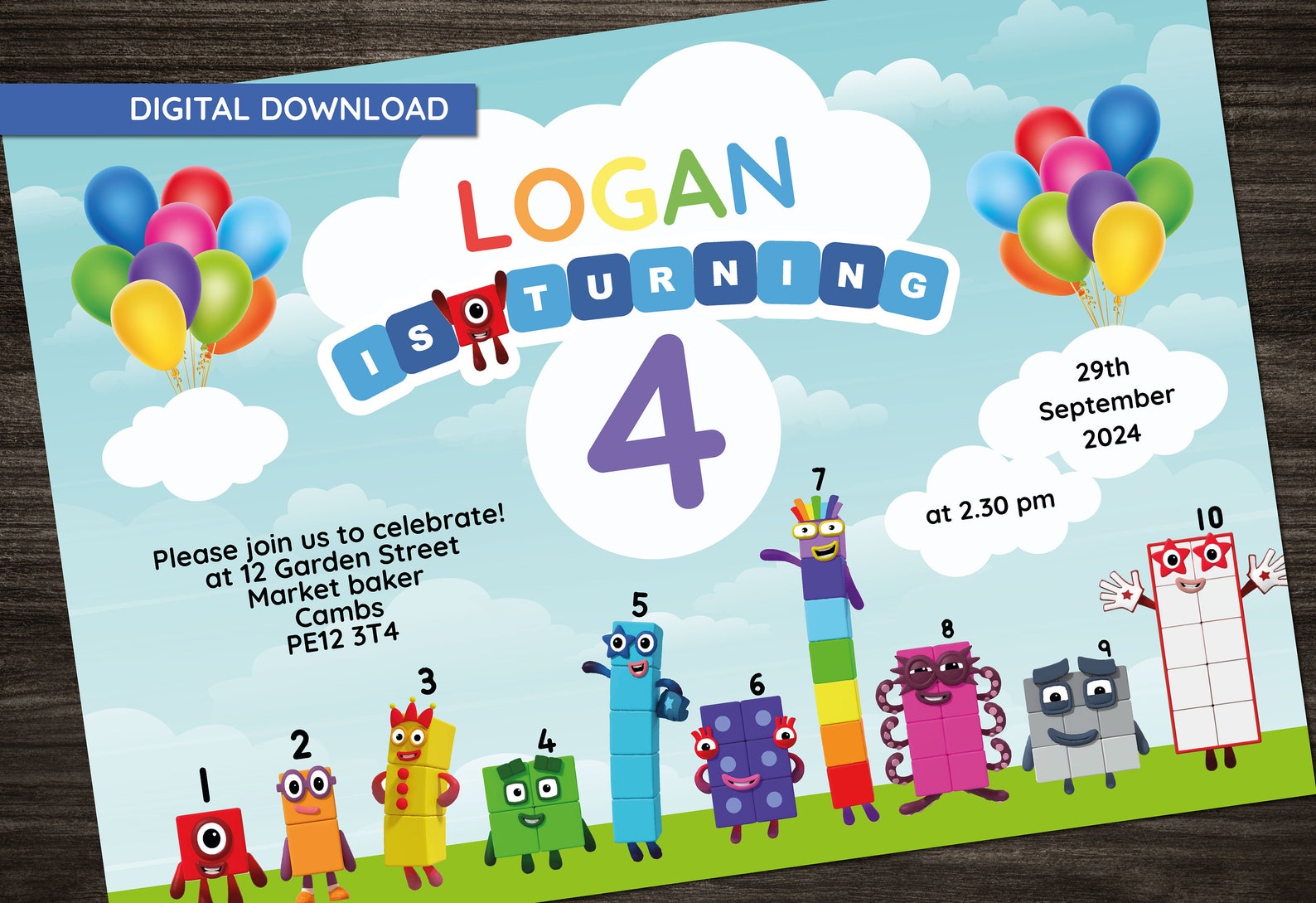 Numberblocks Party Invitations Invites Editable in Canva - Etsy