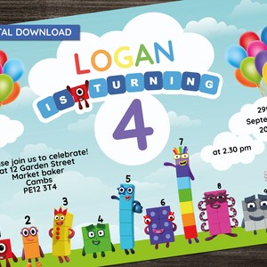 Numberblocks Party Invitations Invites Editable in Canva - Etsy