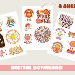 Retro Positivity Stick Set - Instant Digital Download - Fun Flower ...