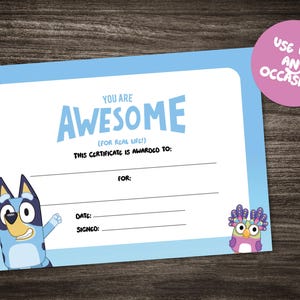 Bluey Certificate Party Favour Printable Game Prize Reward - Etsy
