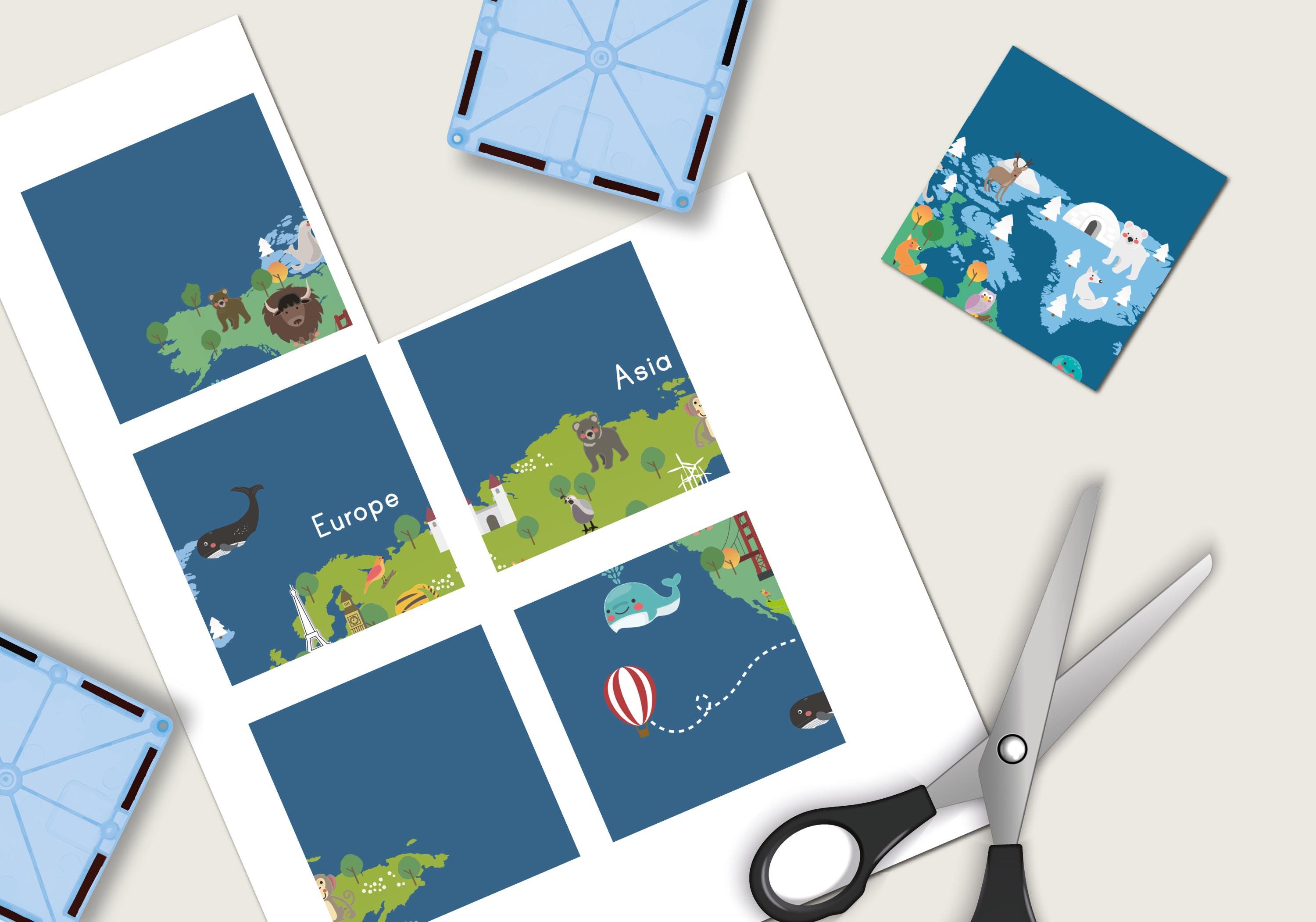 World Map Continents Magnetic Tile Stickers Toppers - Instant Digital ...