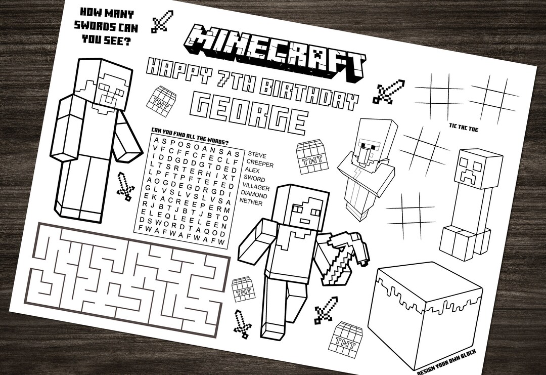 Personalised Minecraft Activity Sheet Maze, Colouring, Spot the ...