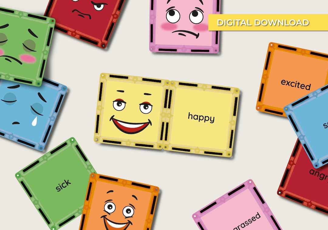Emotions Magnetic Tile Stickers: Educational Feelings Activity (digital ...