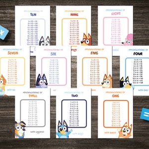 Bluey Multiplications Times Tables Flash Cards Educational Learning ...