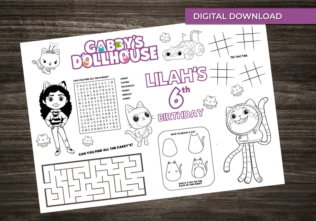 Personalised Gabby's Dollshouse Activity Sheet Printable Maze ...
