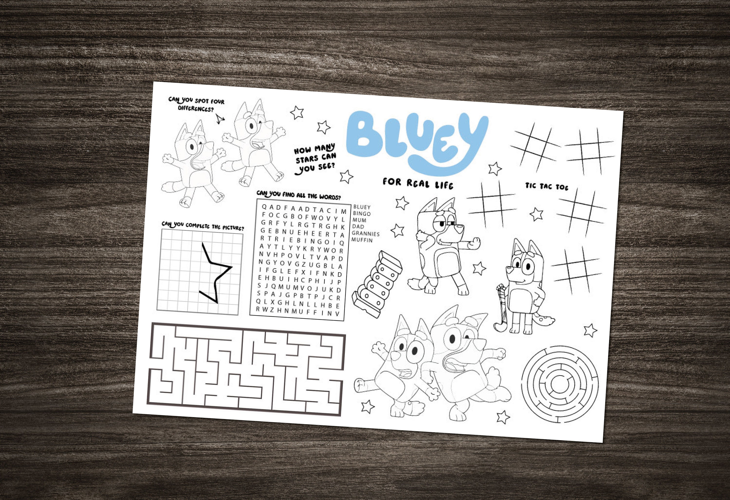 Bluey Activity Sheet Printable Maze, Colouring, Spot the Difference ...