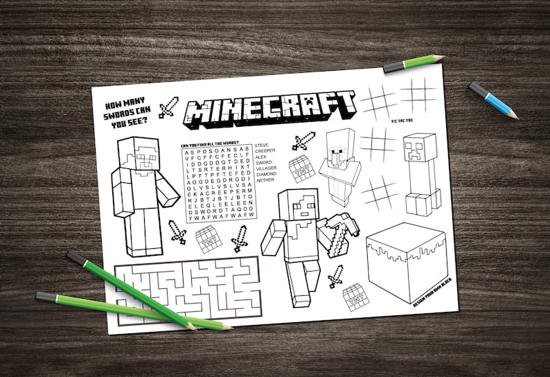 Minecraft Activity Sheet Printable Maze, Colouring, Spot the Difference ...