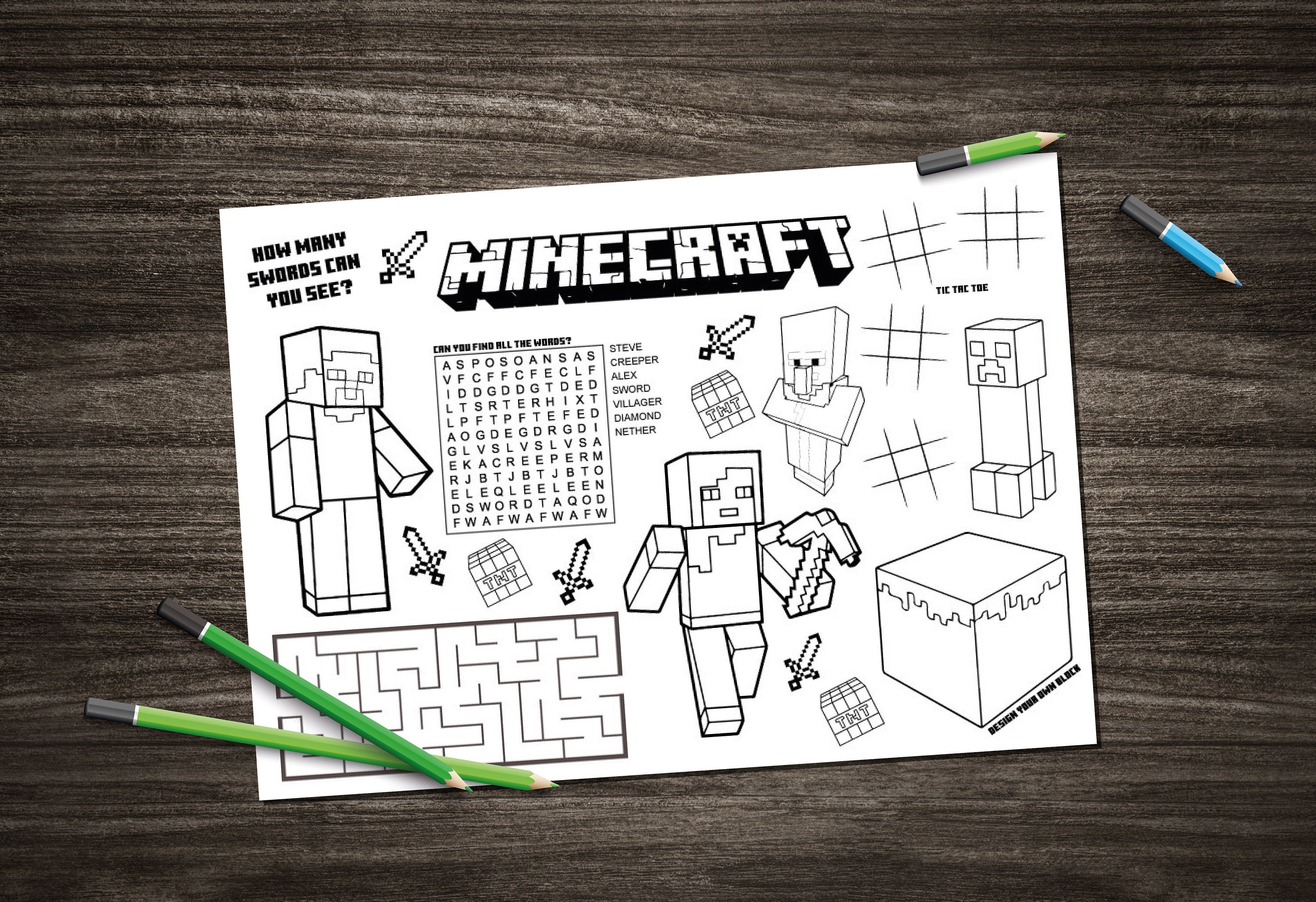 Minecraft Activity Sheet Printable Maze, Colouring, Spot the Difference ...