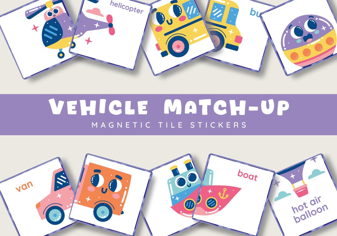 Happy Vehicle Magnetic Tile Match up Stickers Toppers - Instant Digital ...