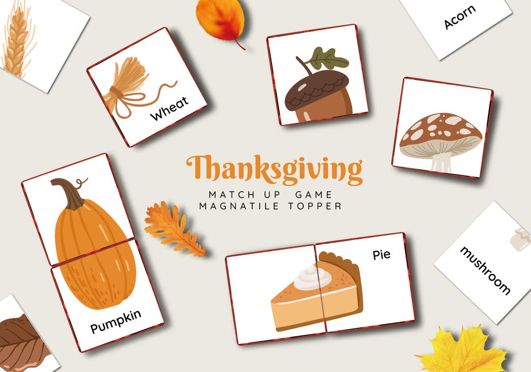 Thanksgiving Magnetic Tile Matching Stickers: Pumpkin, Turkey (digital ...