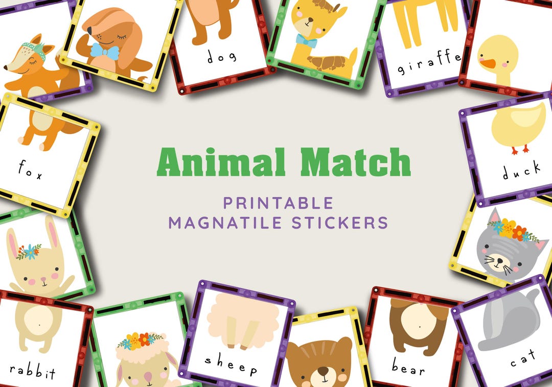 Magnetic Tile Stickers Toppers - Animal Match Game - Instant Digital ...