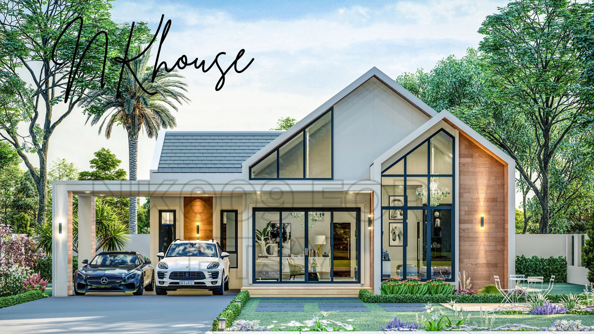 NK009 SKETCHUP File Nordic House Exterior Design, 3D Architectural Rendering, Realistic ...