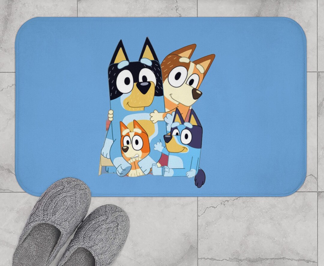Whimsical Bluey Family Bath Mat, Cozy Bathing Decor, Kids Room ...