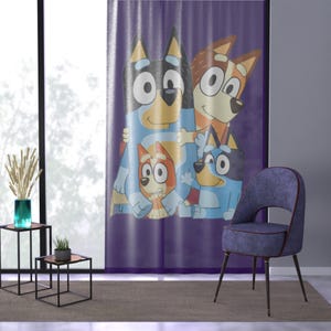 Whimsical Window Curtain -bluey Family Characters Design, Kids Room ...