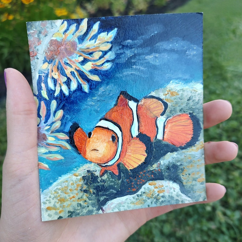 Clownfish, Original 4.5x4 Inch Oil Painting Print, Tiny Painting, - Etsy