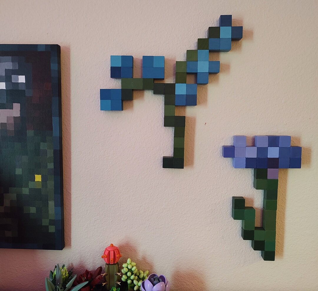 Large Wooden Block Minecraft Flower Wall Art Handmade - Etsy