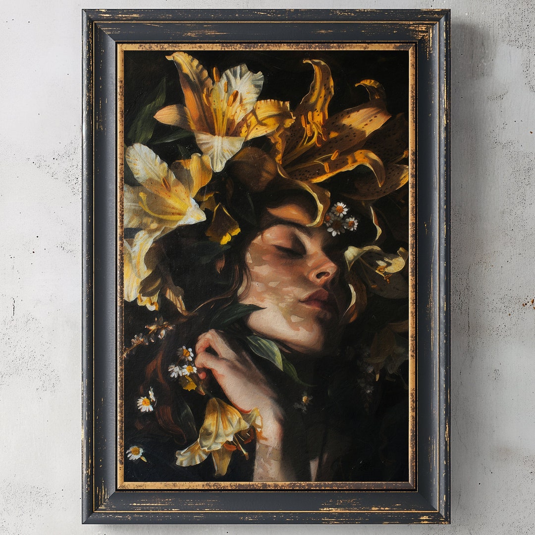Lady in the Lillies | Printable Art, Dark Renaissance Oil Painting ...
