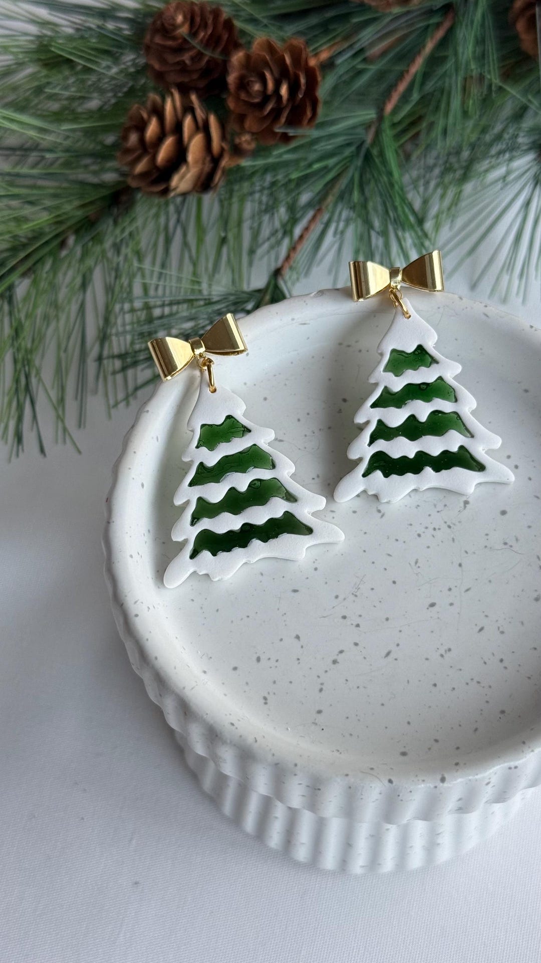 31-snowy Tree Dangle: Winter Wonderland Collection Polymer Clay Earring ...