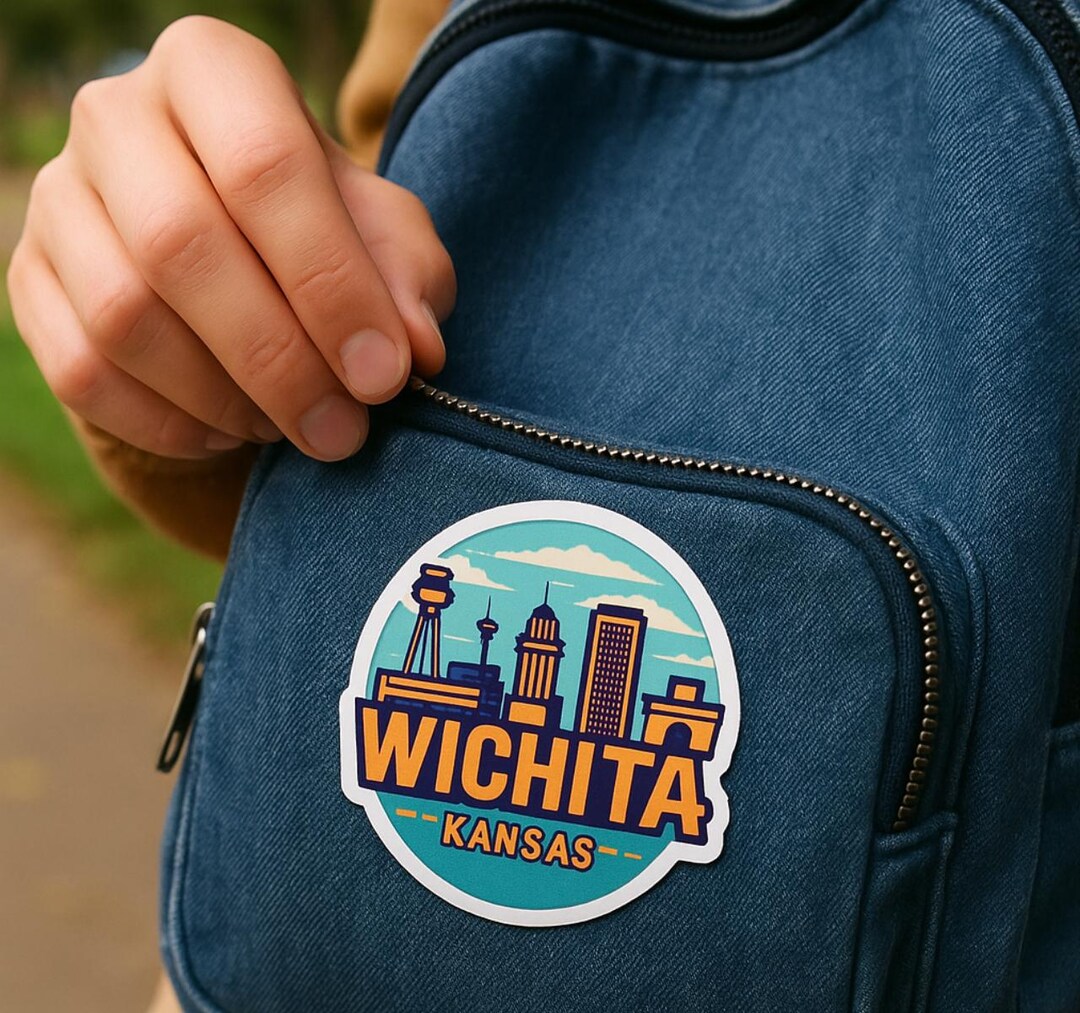 Wichita, KS City Drawing Stickers - Kiss-cut Sticky Decals, Labels for ...