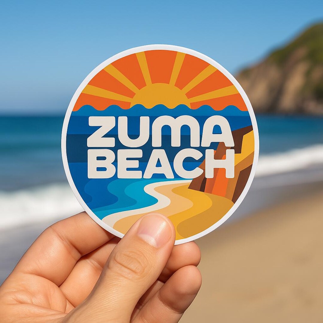 Zuma Beach California Sticker - Bold Retro Coastal Design, Minimalist ...