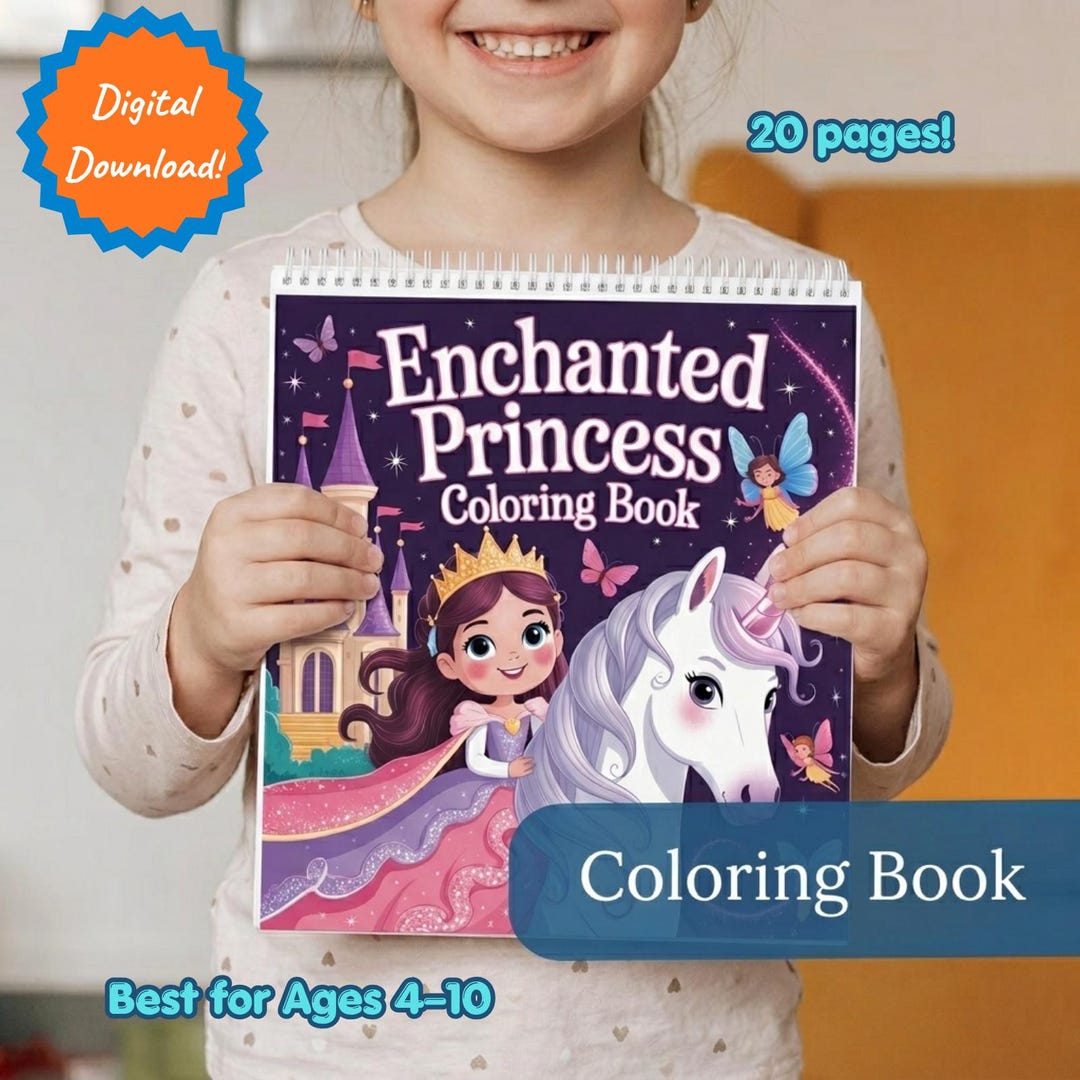 Enchanted Princess Coloring Book, Magical Unicorn, Fairy Tale Castle ...