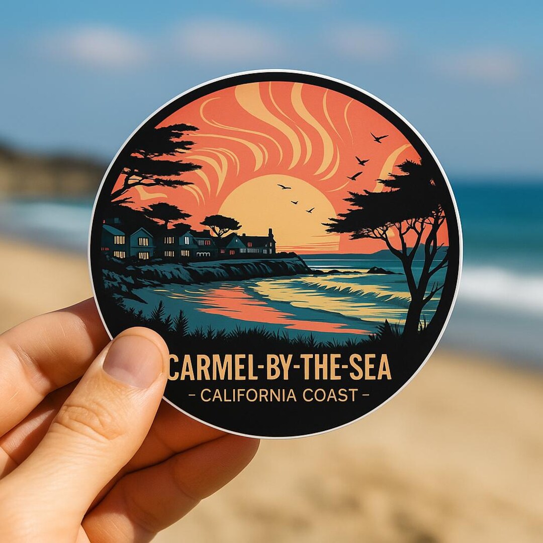 Carmel-by-the-sea Sticker: Retro Sunset Coastal Art - Etsy