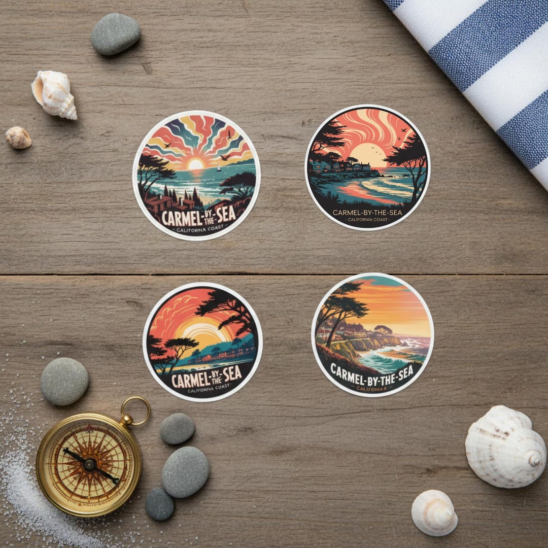 Carmel-by-the-sea Sticker Sheet: Retro Coastal Travel Art - Etsy