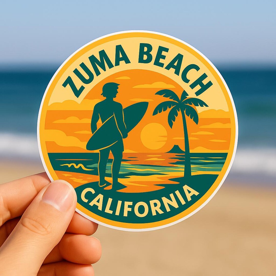 Zuma Beach California Sunset Sticker: Retro Surf Emblem Decal - Etsy