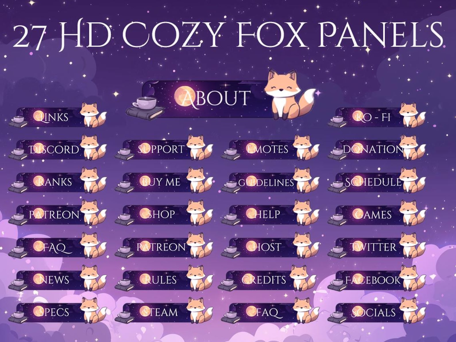 Fox Magic Night Twitch Overlay, Twitch Screen | Animated Overlay Stream ...