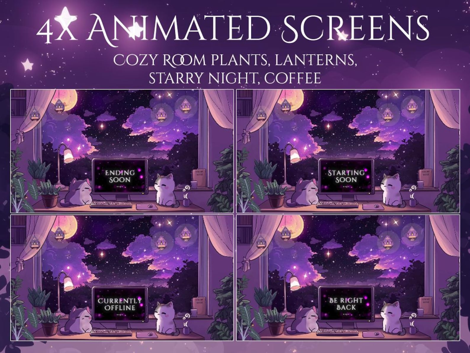Magical Night Twitch Overlay, Twitch Screen | Animated Overlay Stream ...
