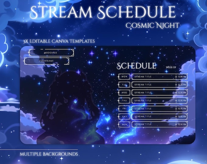 Cosmic Night Stream Schedule Template Canva Editable Twitch Weekly ...
