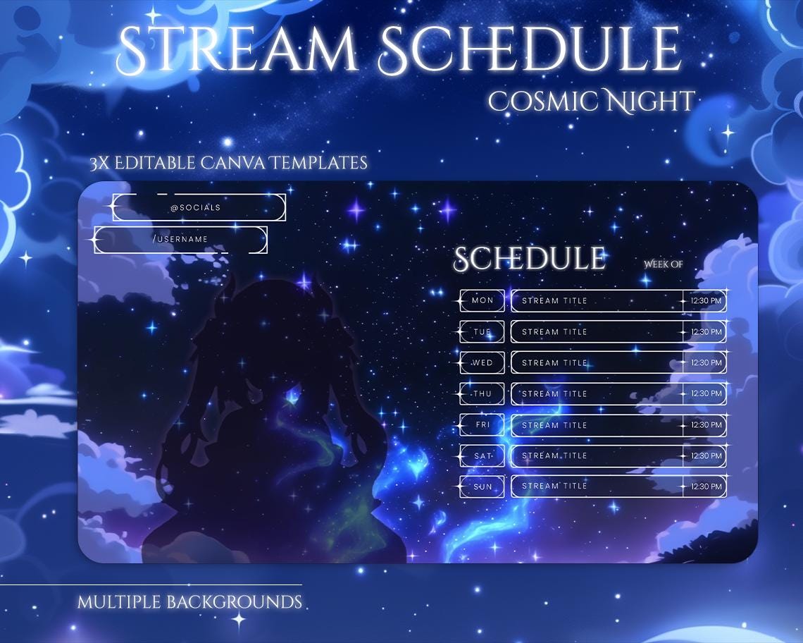 Cosmic Night Stream Schedule Template Canva Editable Twitch Weekly ...